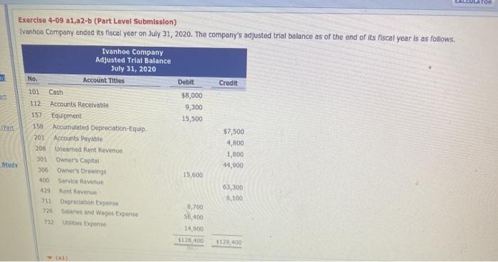Solved LCULATOR Exercise 4-09 a1a2-b (Part Level Submission) | Chegg.com