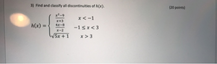 Solved (20 points) 3) Find and classify all discontinuities | Chegg.com