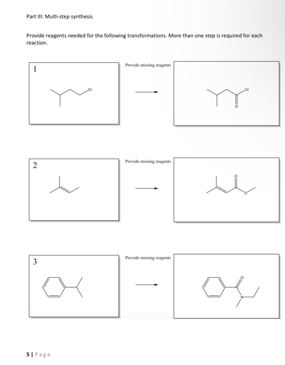 Part III: Multi-step synthesisProvide reagents needed | Chegg.com