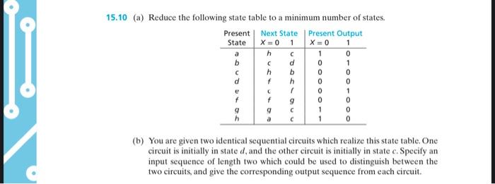 Solved 15.10 (a) Reduce the following state table to a | Chegg.com