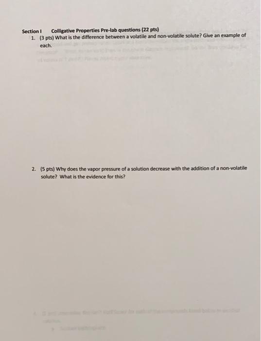 Solved Section 1 Colligative Properties Pre-lab questions | Chegg.com