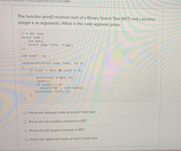 Solved izzes/201225/take The function print) receives root | Chegg.com