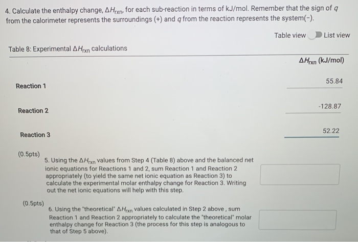 4. Calculate the enthalpy change, A Hrxn, for each | Chegg.com