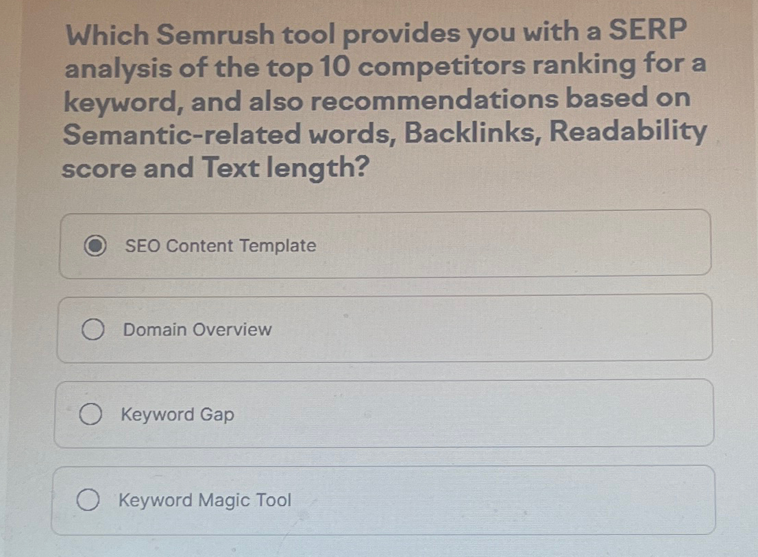 Solved Which Semrush tool provides you with a SERP analysis | Chegg.com
