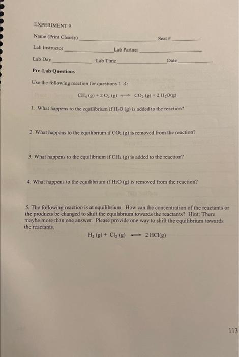 Solved EXPERIMENT 9 Name (Print Clearly) Seat 1 Lab | Chegg.com