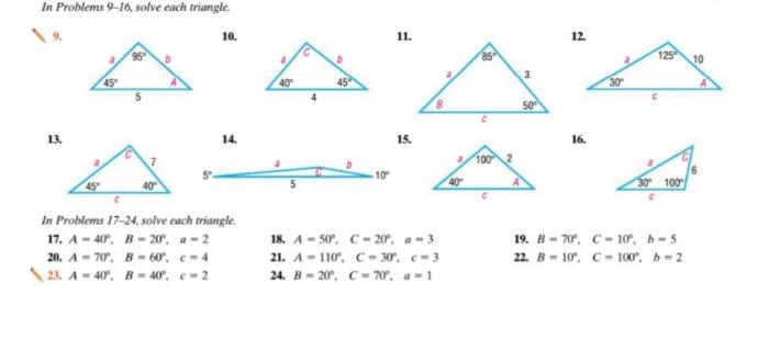 Solved In Problems 9-16, solve each triangle 10. 11. 12. 95 | Chegg.com