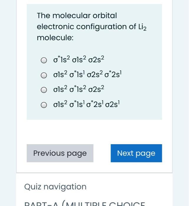 Solved The molecular orbital electronic configuration of Li2 | Chegg.com