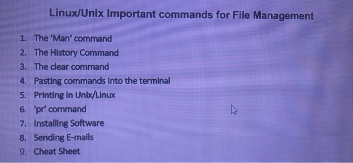 Solved Linux/Unix Important commands for File Management 1. | Chegg.com