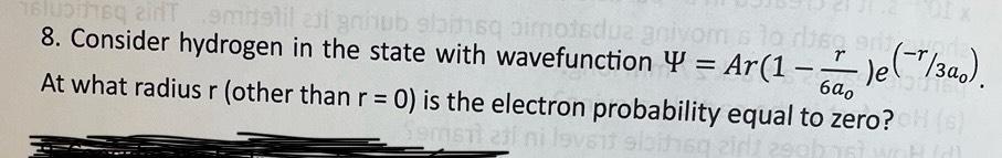 Solved Consider hydrogen in the state with wavefunction | Chegg.com