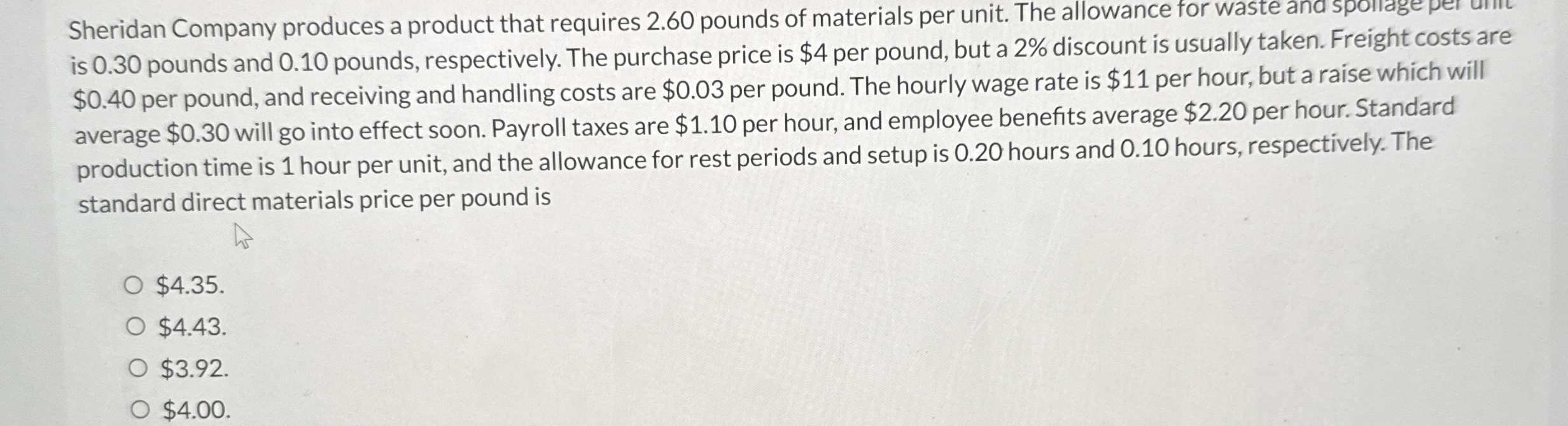 High Quality SOLUTION Sheridan Company produces a product that requires | Chegg.com