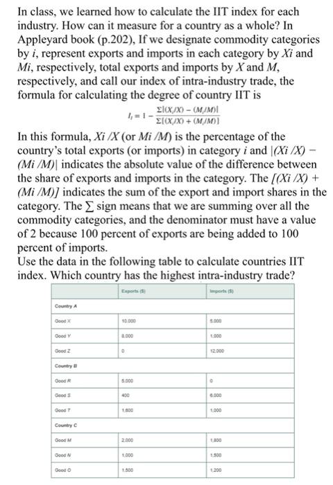 Solved In class, we learned how to calculate the IIT index | Chegg.com