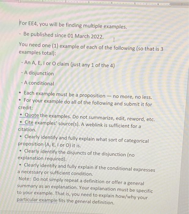 For EE4, you will be finding multiple examples. - Be | Chegg.com