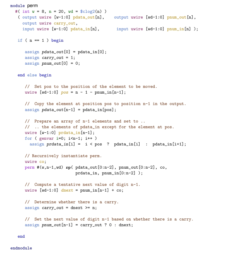 Solved ule perm ( int w=8,n=20,wd=$clog2(n) ) ( output uwire | Chegg.com