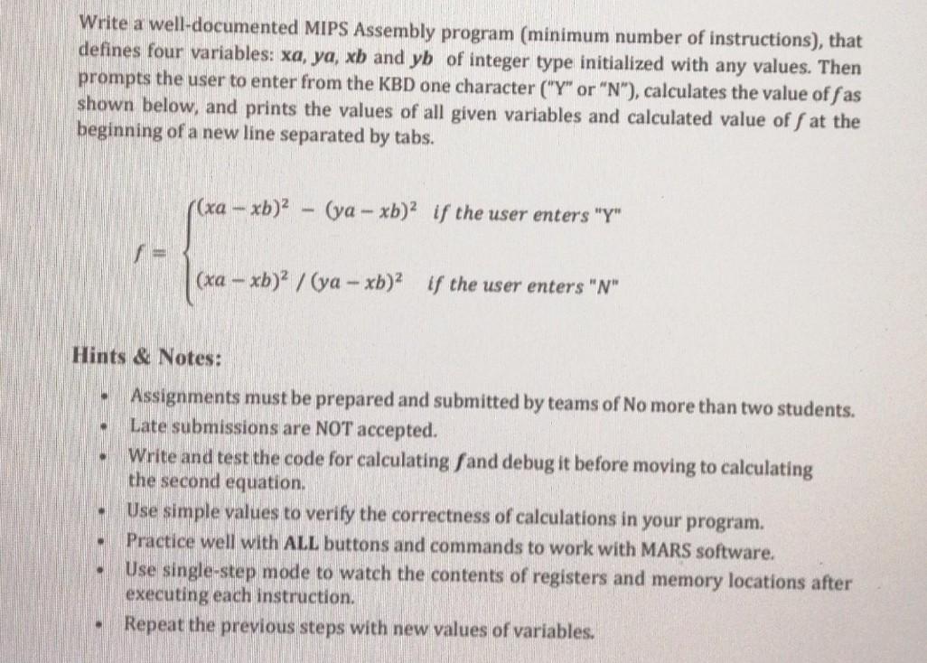 Solved Write a well-documented MIPS Assembly program | Chegg.com