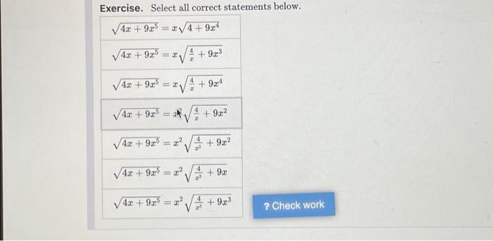Solved Exercise. Select all correct statements below. 4x + | Chegg.com
