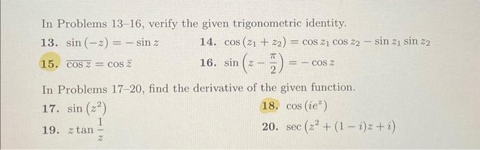 Solved In Problems 13-16, verify the given trigonometric | Chegg.com