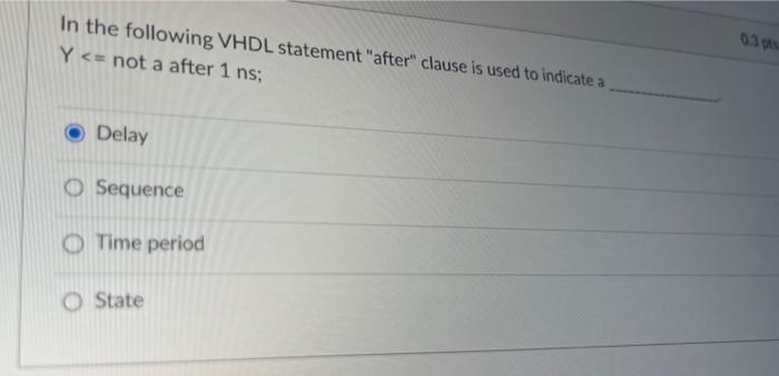 Solved In the following VHDL statement "after" clause is | Chegg.com