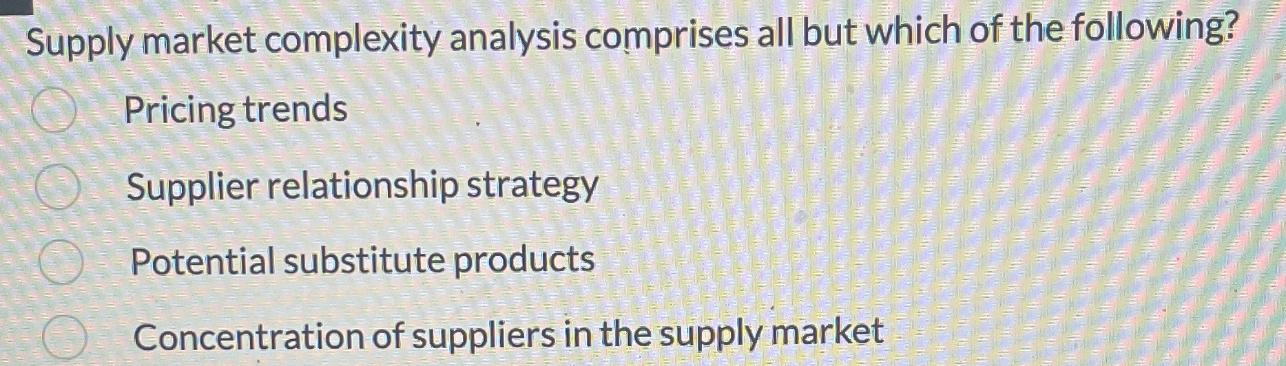 Solved Supply market complexity analysis comprises all but | Chegg.com