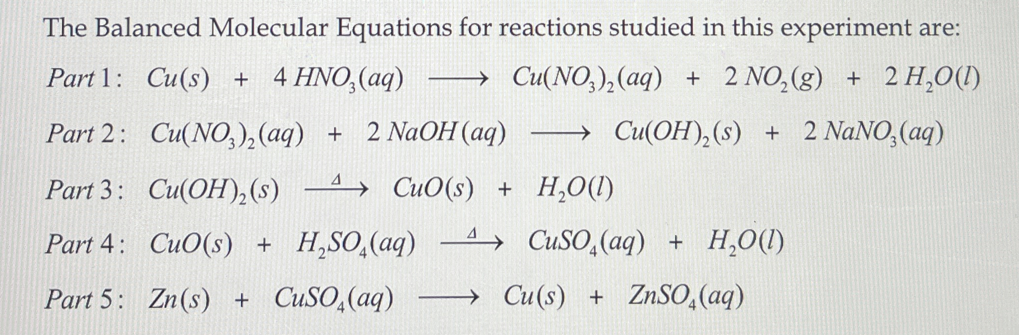 Solved The Balanced Molecular Equations for reactions | Chegg.com