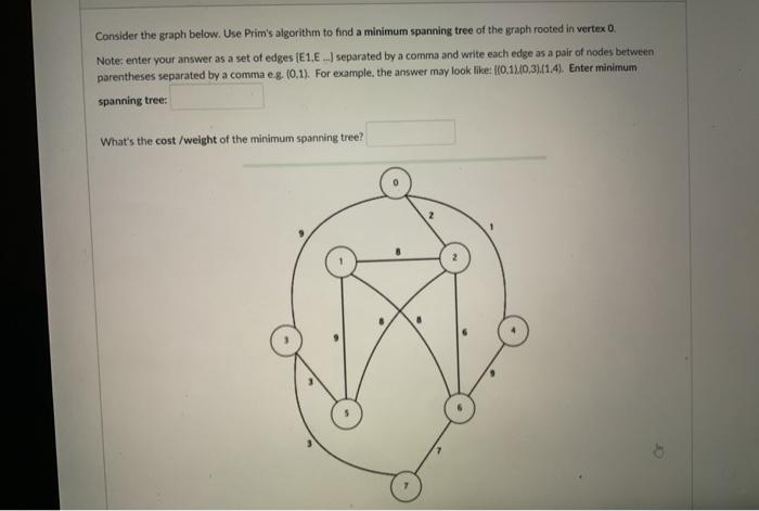Solved Consider the graph below. Use Prim's algorithm to | Chegg.com