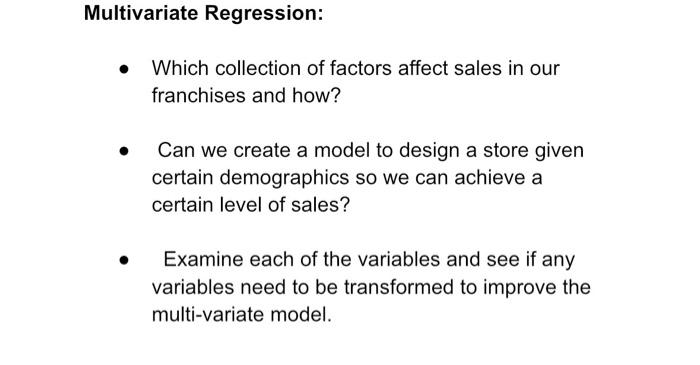 Solved Multivariate Regression: - Which collection of | Chegg.com