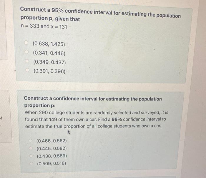 Solved Construct a 95% confidence interval for estimating | Chegg.com