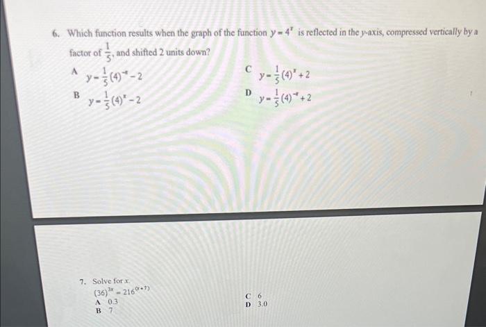 Solved 6. Which function results when the graph of the | Chegg.com