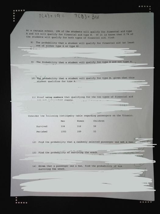 Solved PLA) = 191 T(B) = 31% At a certain school. 191 of the | Chegg.com