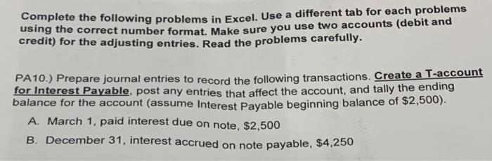 Solved Complete the following problems in Excel. Use a | Chegg.com
