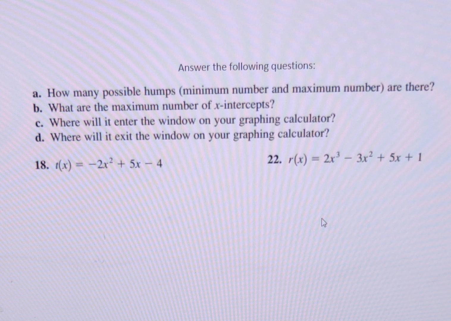 Solved a. How many possible humps (minimum number and | Chegg.com