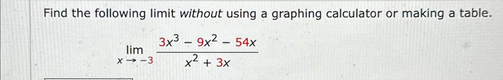 Solved Find the following limit without using a graphing | Chegg.com