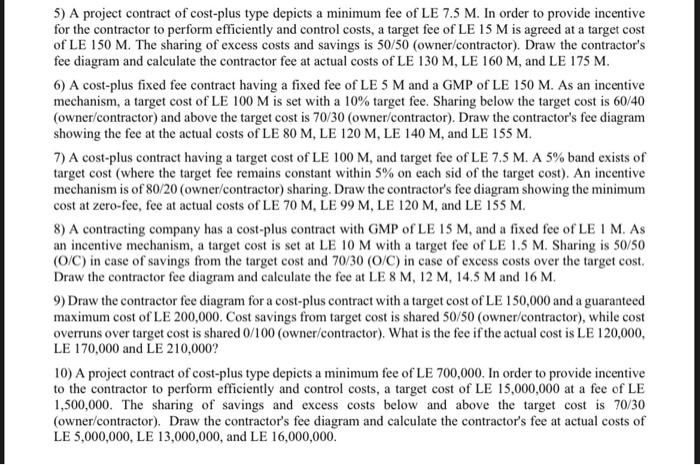 Solved 5) A project contract of cost-plus type depicts a | Chegg.com