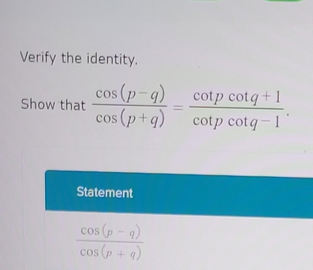 Solved Verify the identity. Show that | Chegg.com
