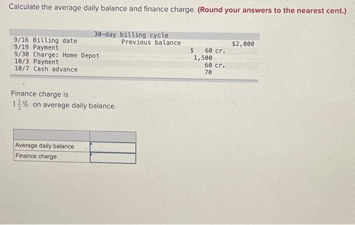 Solved Calculate the average daily balance and finance | Chegg.com