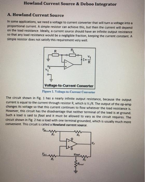 Solved Howland Current Source & Deboo Integrator A. Howland | Chegg.com