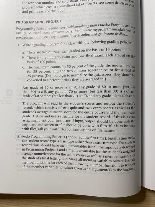 Solved les the row, seat number, and sold sta program which | Chegg.com