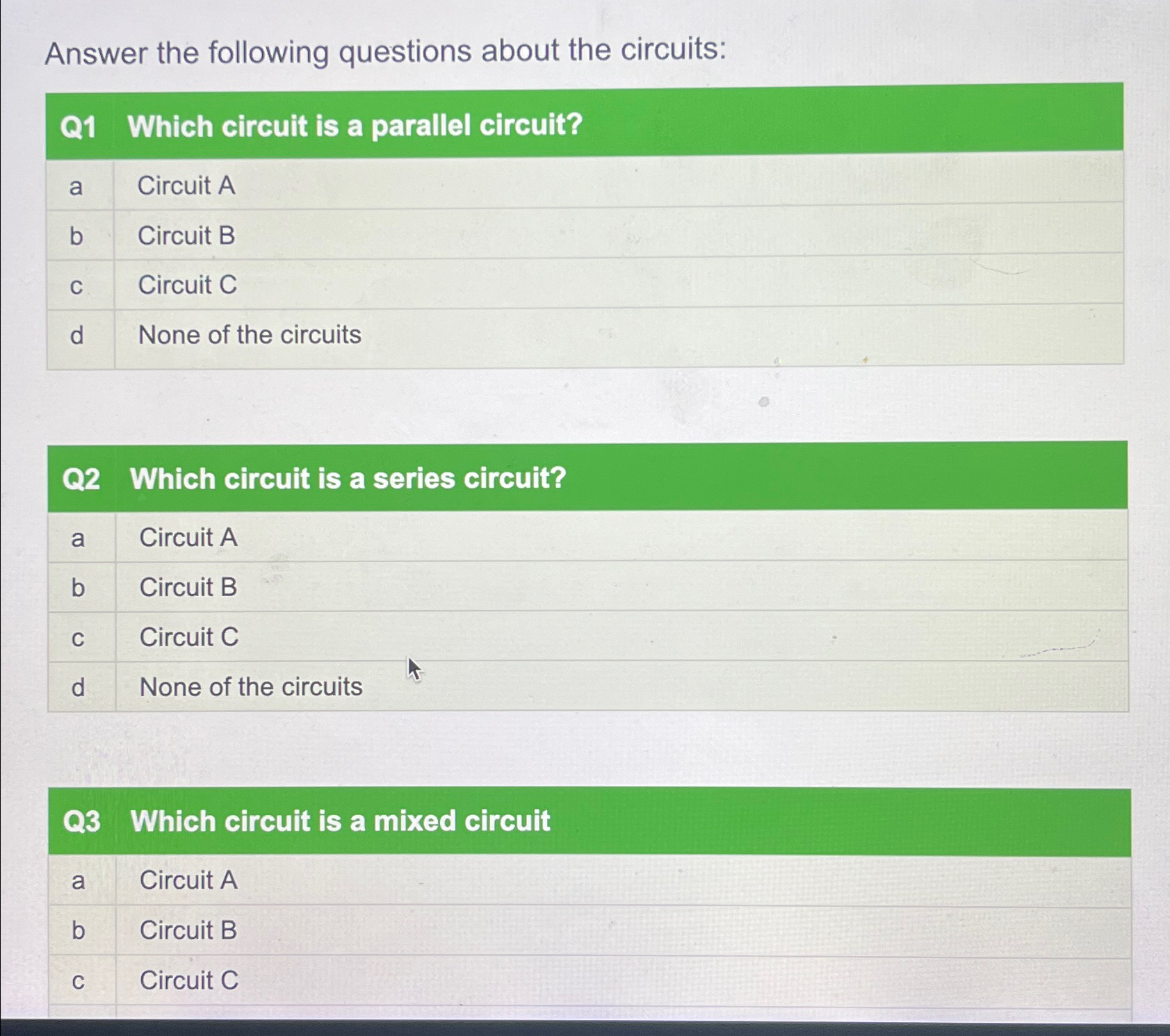 Solved Answer the following questions about the circuits:Q1 | Chegg.com