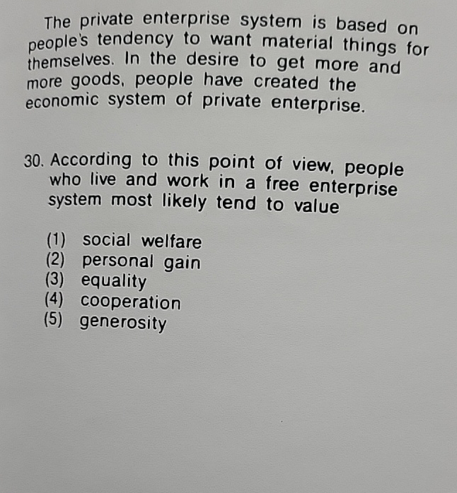 Solved The private enterprise system is based on people's | Chegg.com