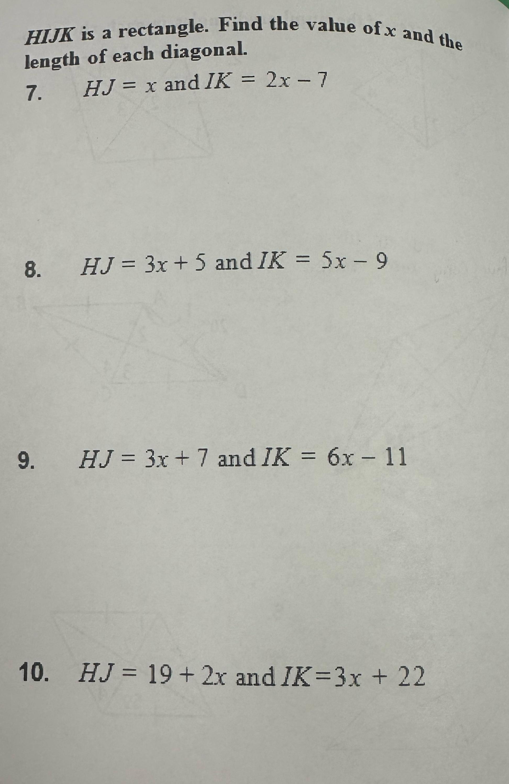 Solved HIJK is a rectangle. Find the value of x ﻿and the | Chegg.com