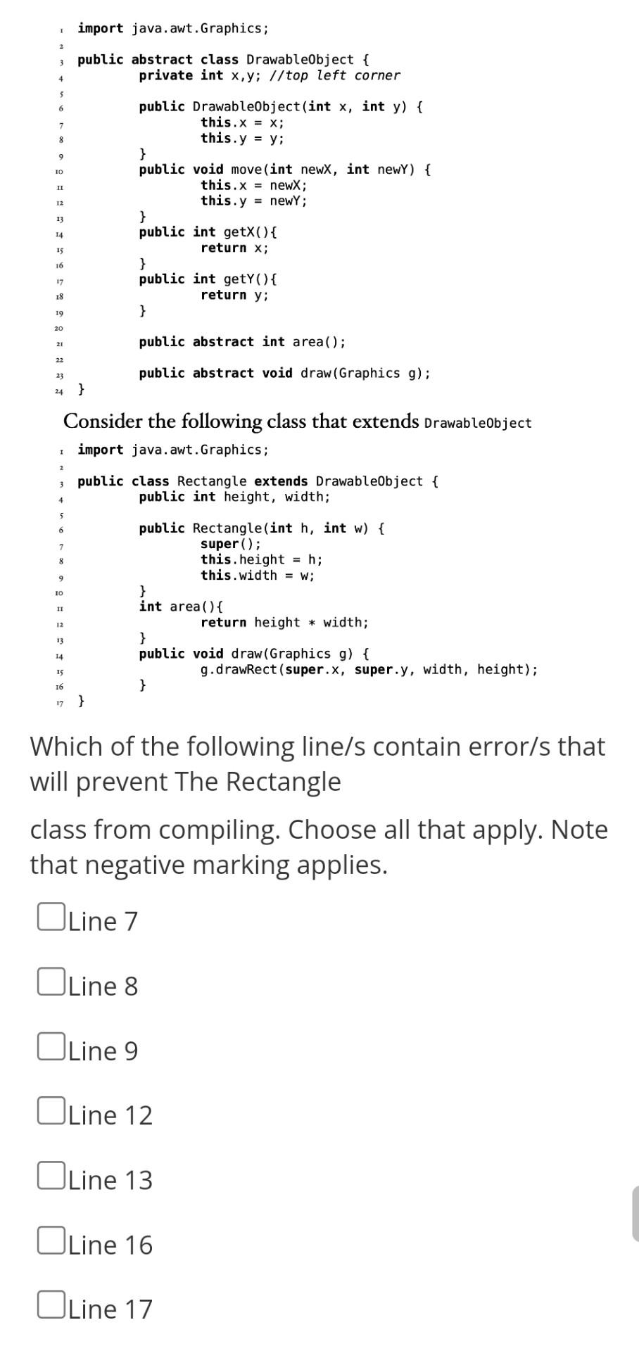 Solved 1 import java.awt.Graphics; public abstract class | Chegg.com