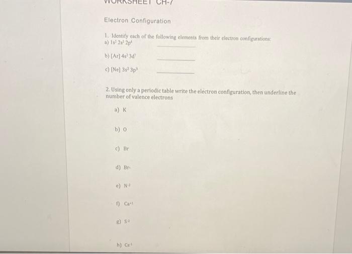 Solved 1. Identify each of the following elements from their | Chegg.com