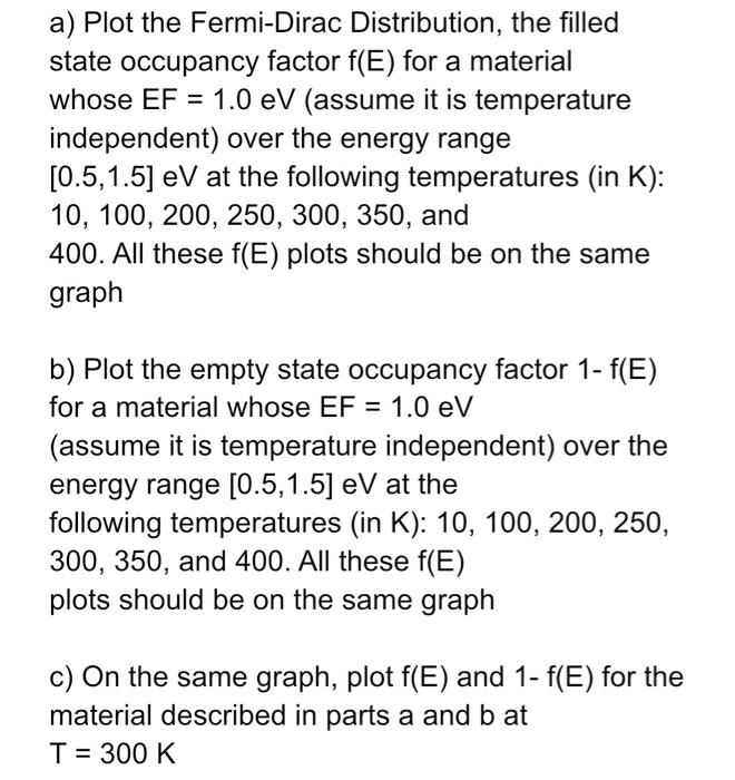 Solved a) Plot the Fermi-Dirac Distribution, the filled | Chegg.com
