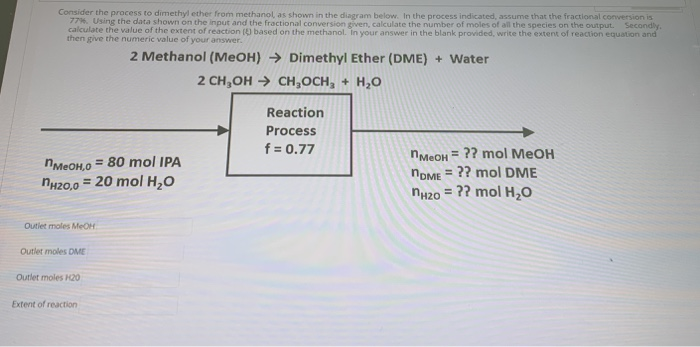 Solved Consider the process to dimethyl ether from methanol | Chegg.com