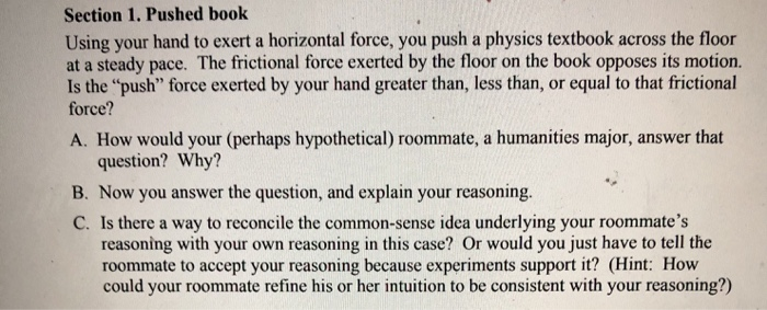 Solved Section 1. Pushed book Using your hand to exert a | Chegg.com