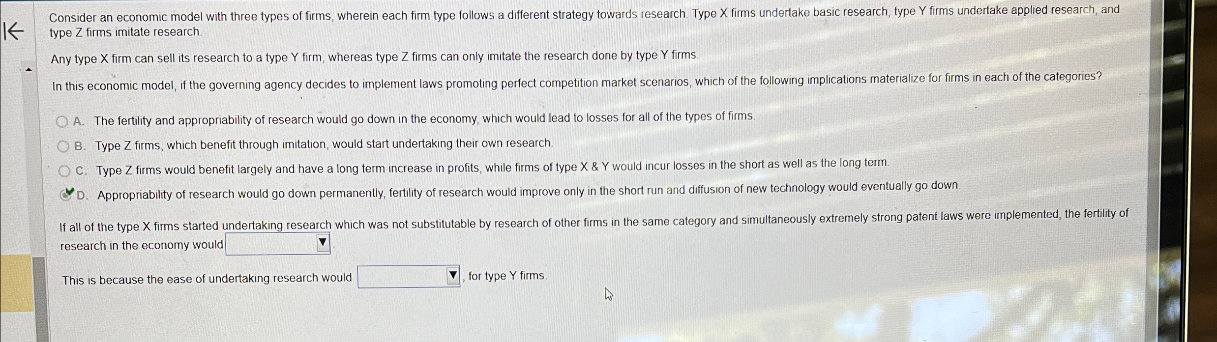Solved type Z ﻿firms imitate research.Any type x ﻿firm can | Chegg.com