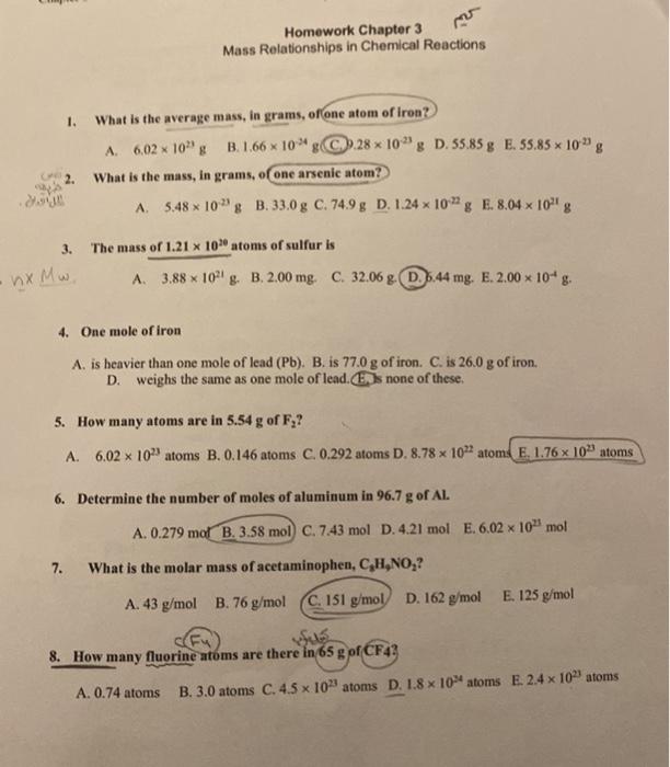 Solved Homework Chapter 3 Mass Relationships in Chemical | Chegg.com
