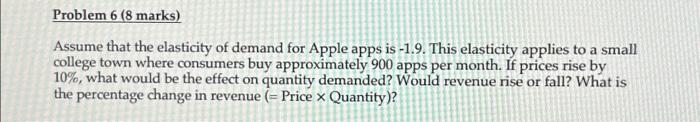 Solved Problem 6 (8 marks) Assume that the elasticity of | Chegg.com