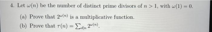 Solved 4. Let ω(n) be the number of distinct prime divisors | Chegg.com