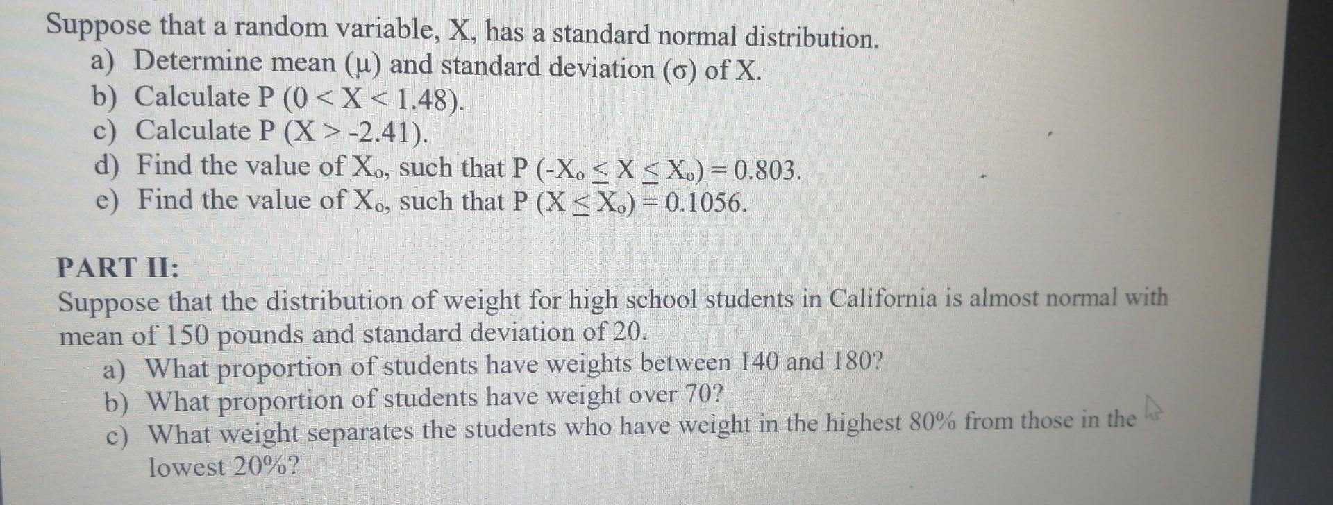 Solved Suppose that a random variable, X, has a standard | Chegg.com