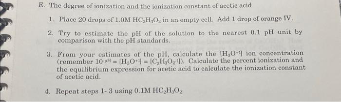 F. Determination of the pH of an unknown solutionE. | Chegg.com